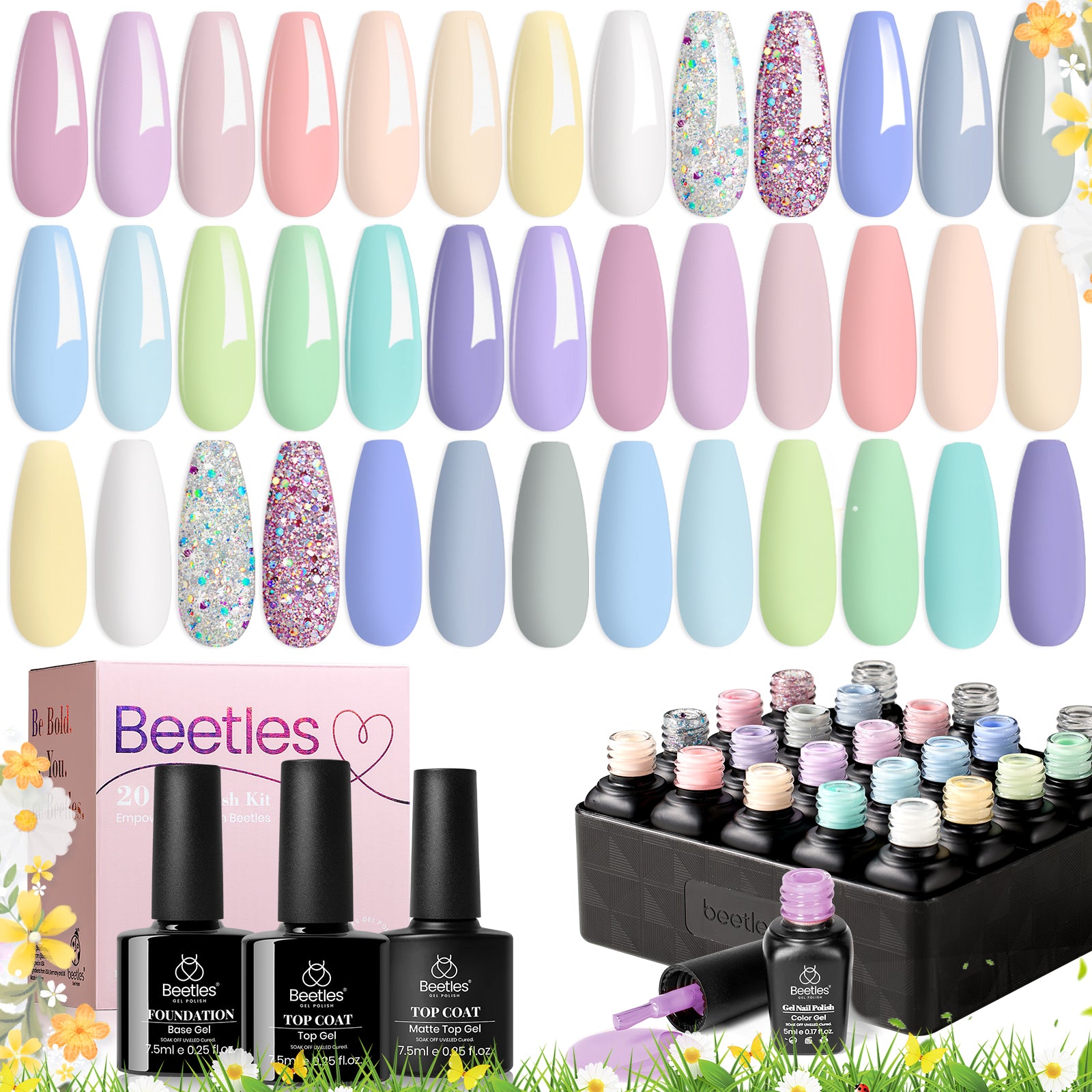 Pastel Paradise 20 Gel Colors Set with Top and Base Coat 5ml Each