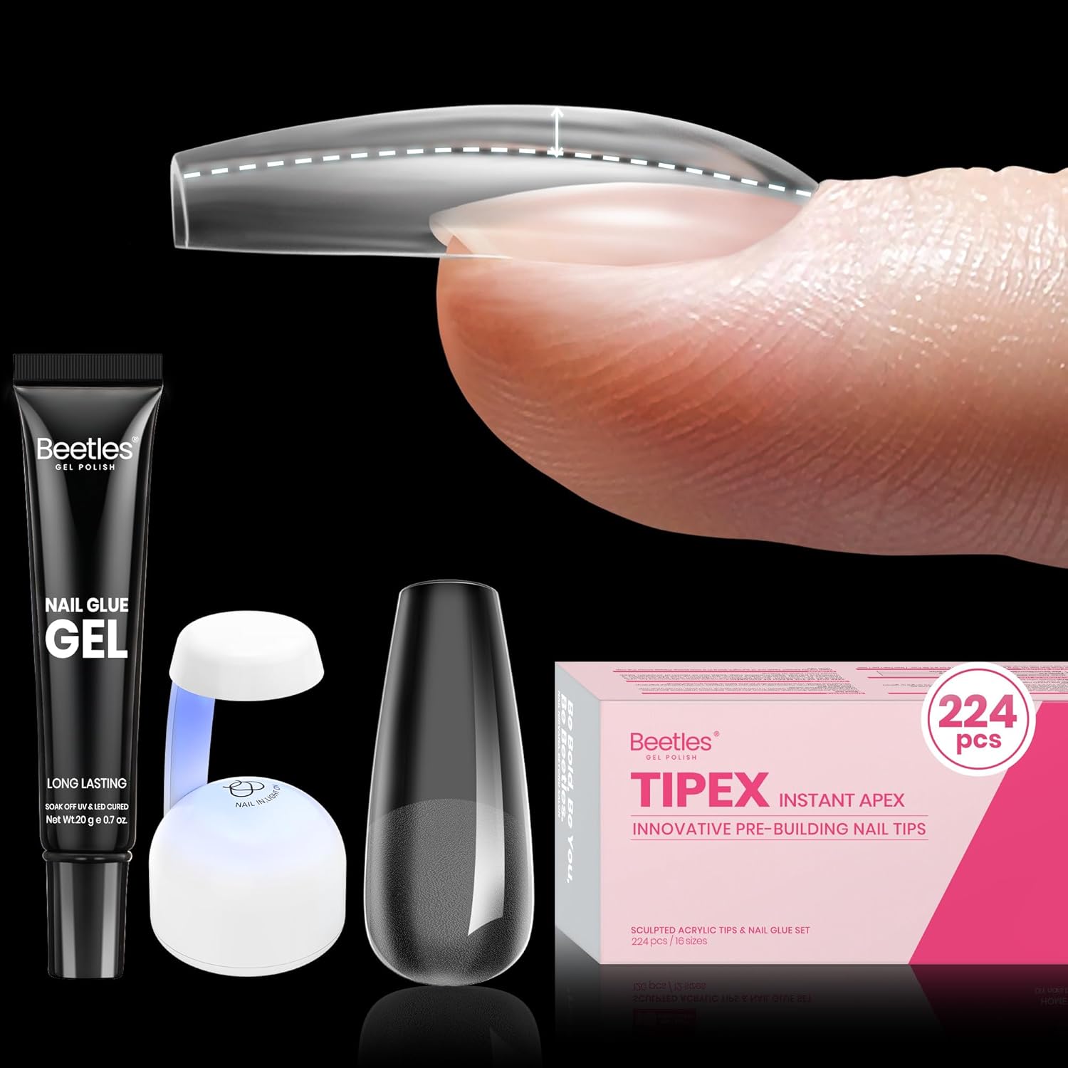 Tipex Medium Coffin Half Matte Nail Tips Kit | 224pcs – Beetles Gel Polish