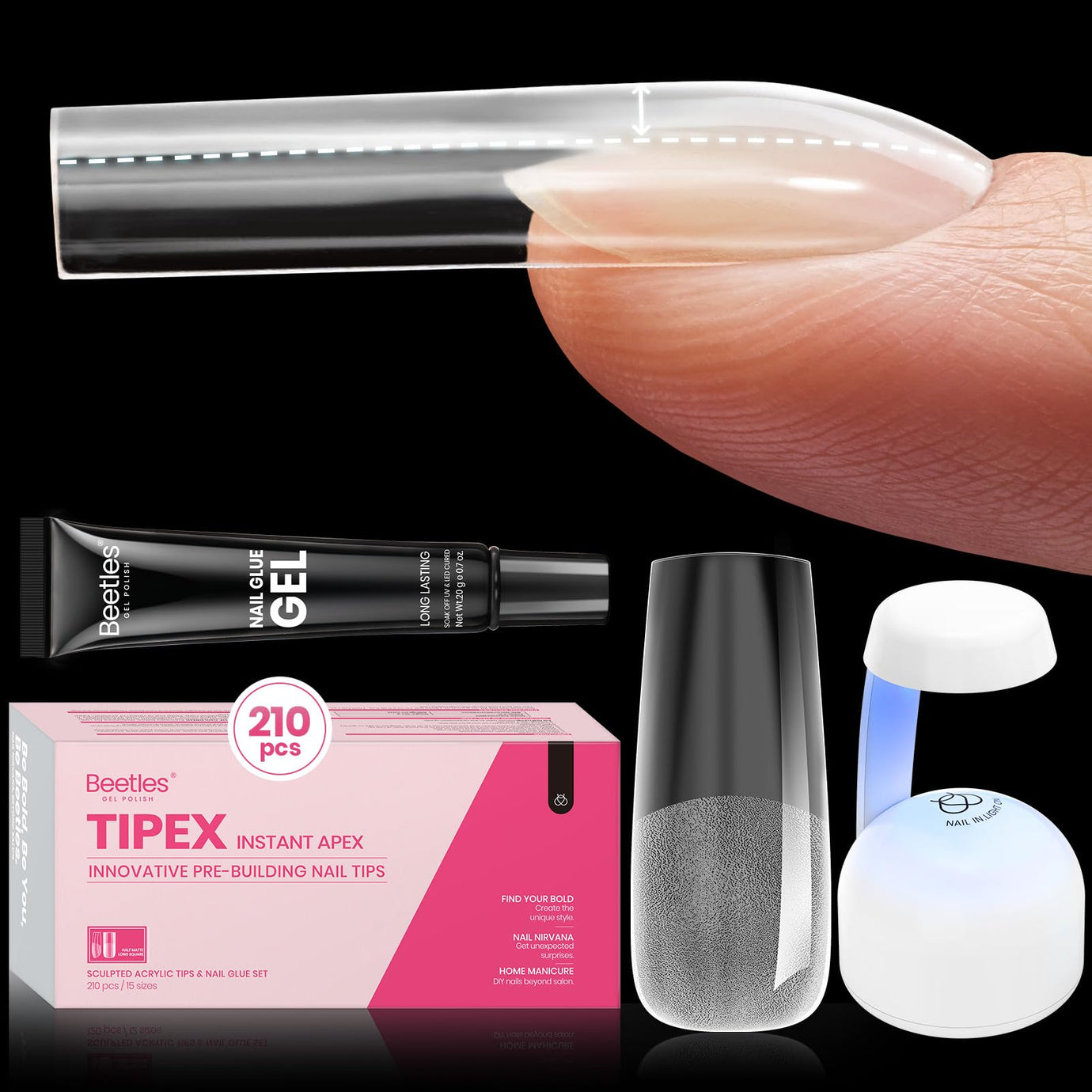 Tipex Long Square Half Matte Nail Tips Kit |210pcs – Beetles Gel Polish