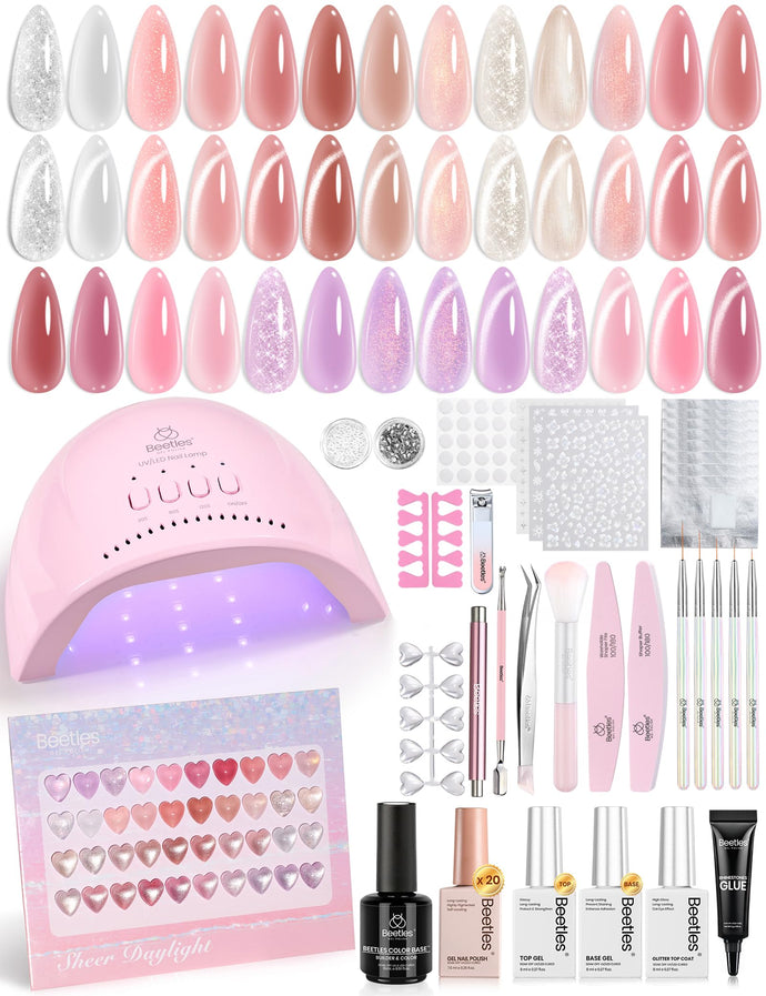 Beetles Gel Nail Starter Kit Sheer Daylight With UV Light 20 Color ...
